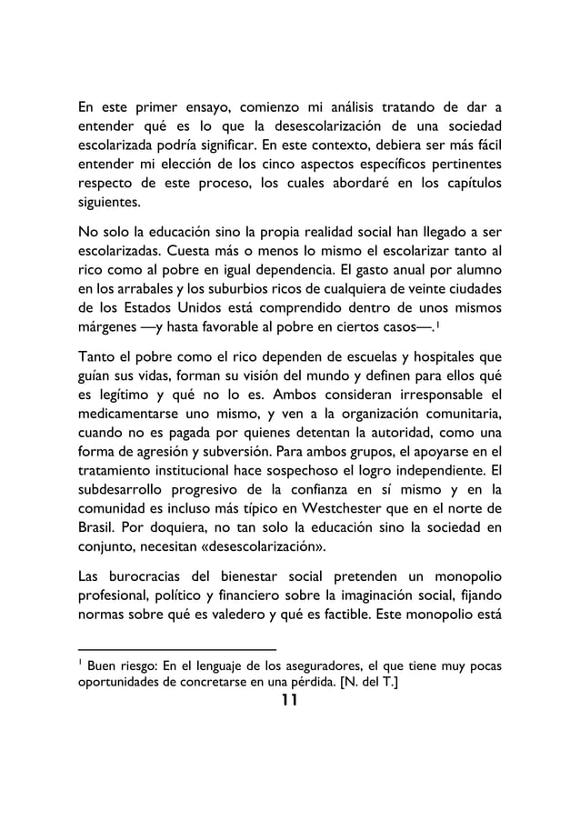 La Sociedad Desescolarizada - Iván Illich | PDF