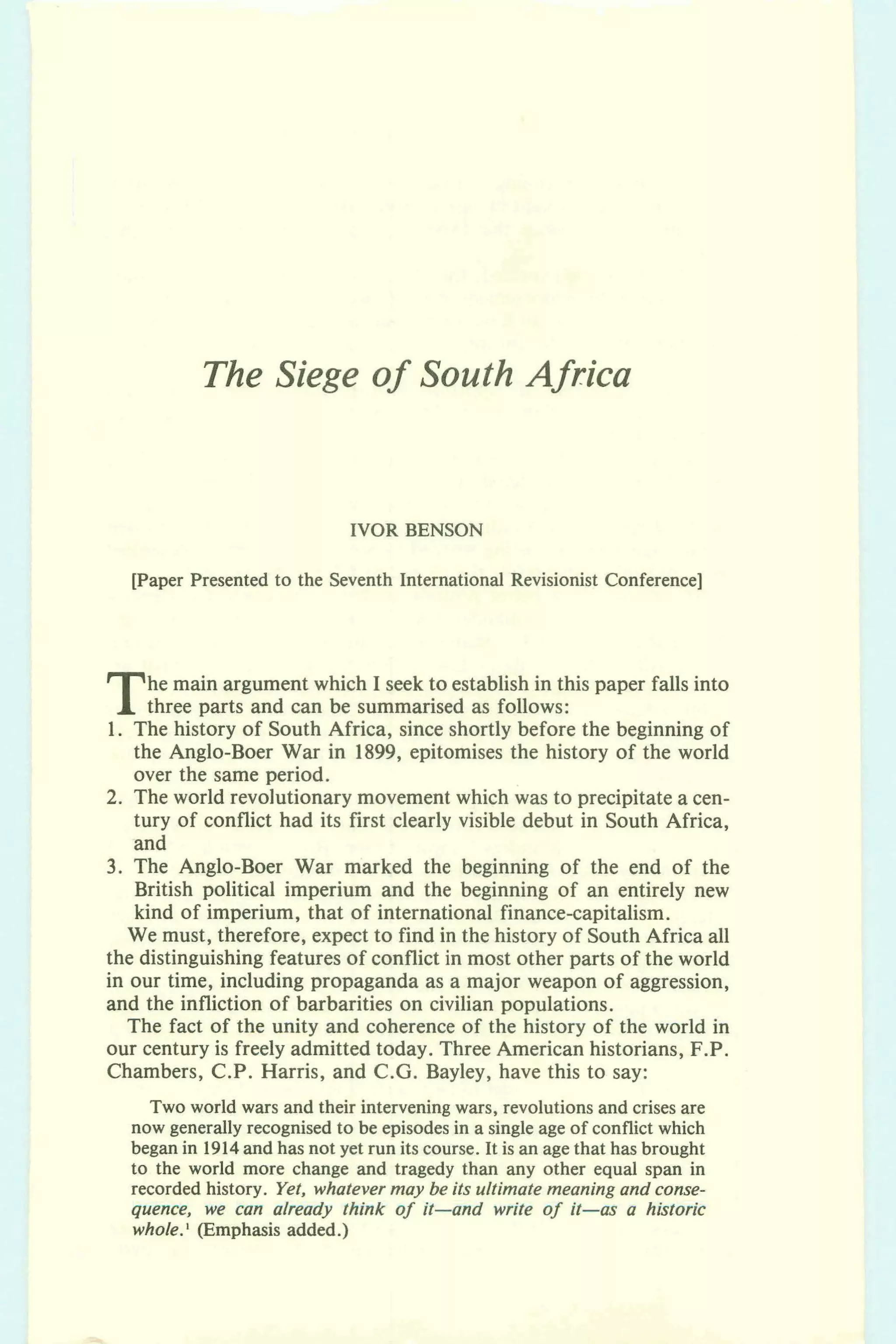 Ivor benson the siege of south africa - journal of historical review ...