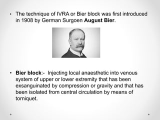 Presentation on intravenous regional anaesthesia | PPTX