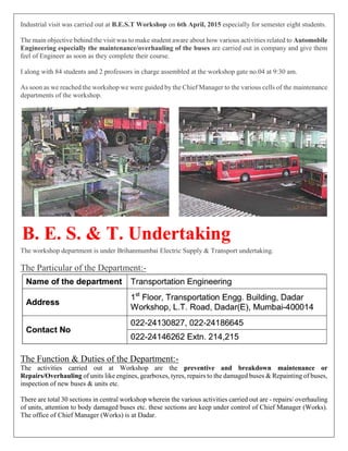 BEST workshop Industrial Visit Report | PDF