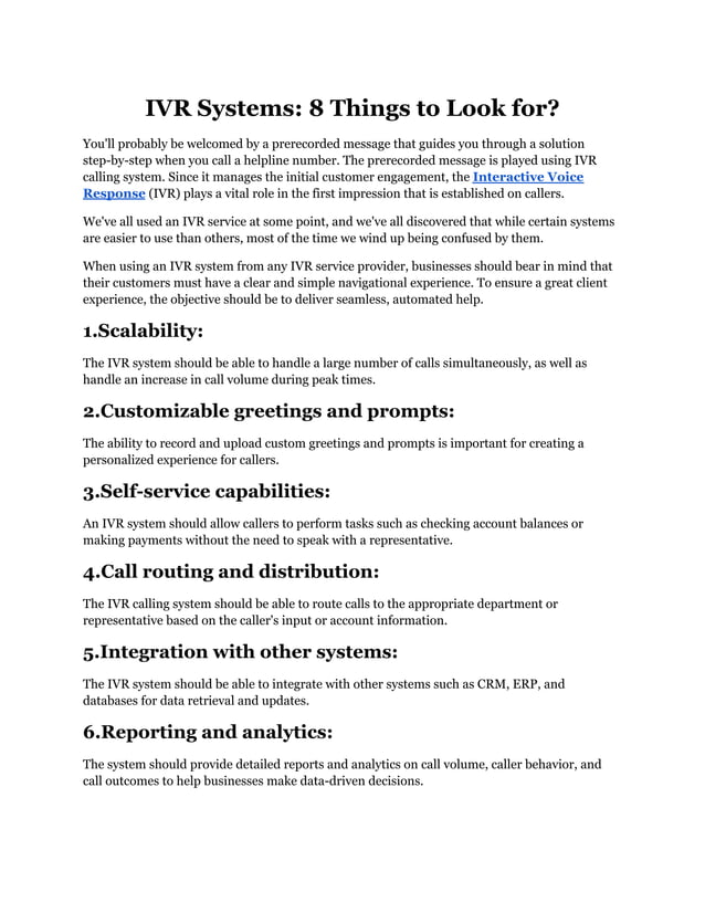 IVR Systems_ 8 Things to Look for | PDF