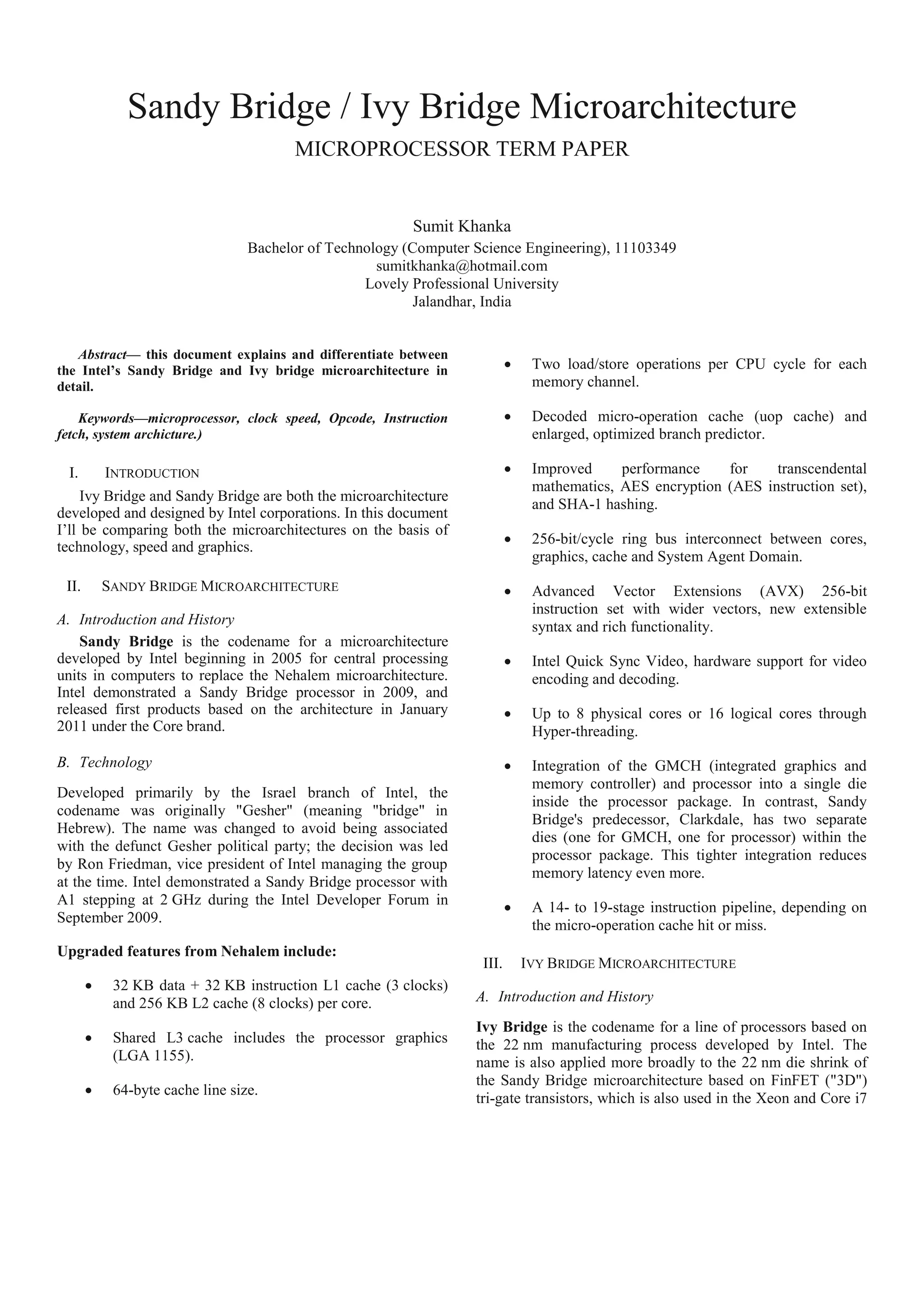 Ivy bridge vs Sandy bridge Micro-architecture. | PDF