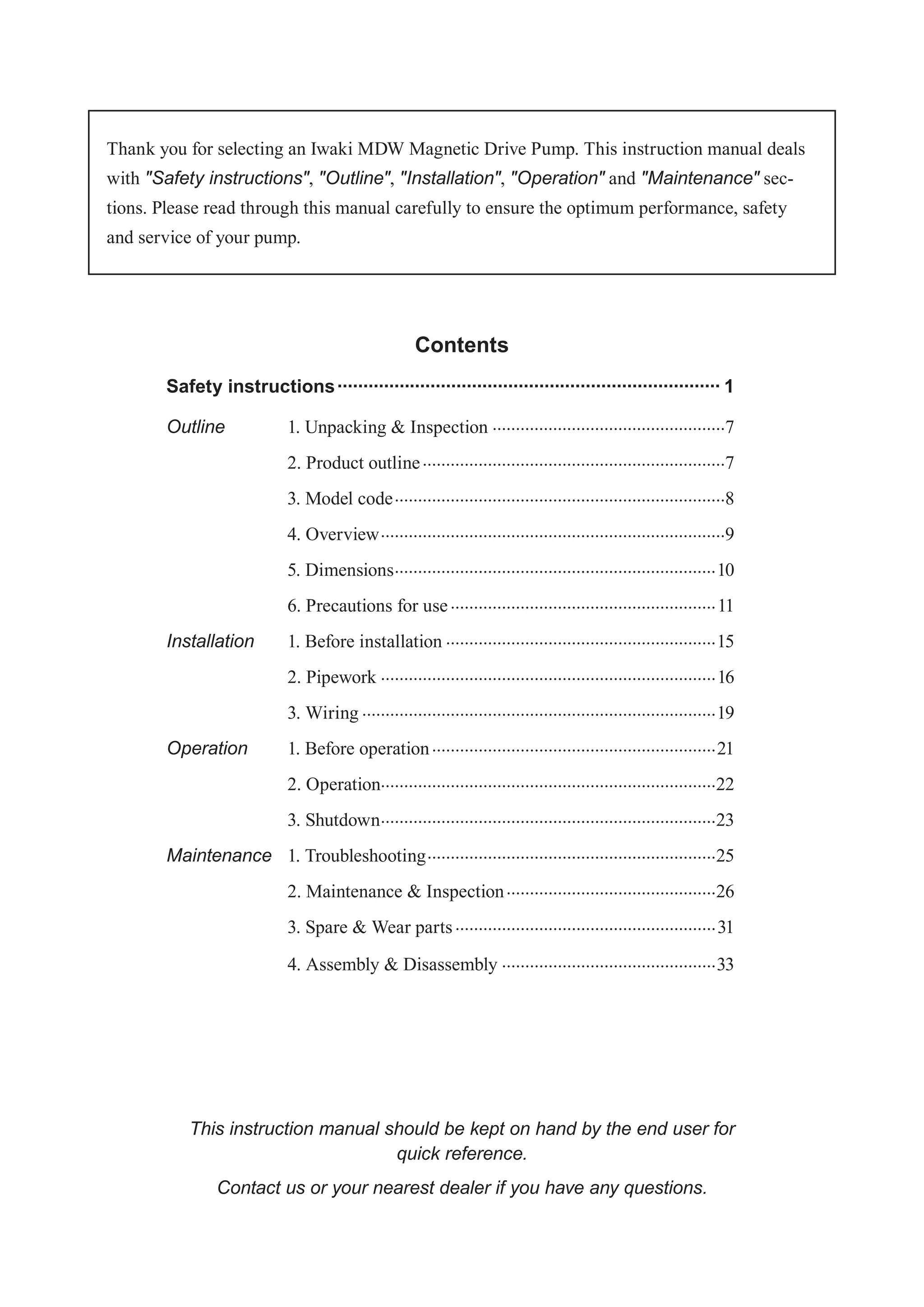 Iwaki Magnetic Drive Pumps Instruction Manual | PDF