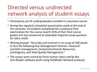 Directed versus undirected network analysis of student essays | PPT
