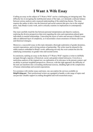 I Want A Wife Essay | PDF
