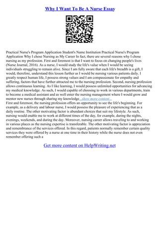 I Want To Be A Nurse Essay | PDF