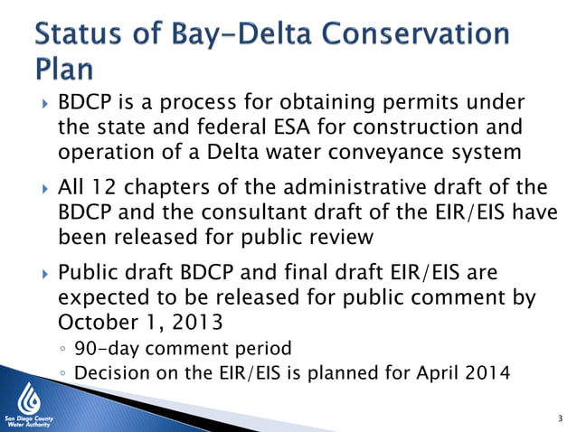 BDCP: Water Authority Board Review Process July 25, 2013 | PPT