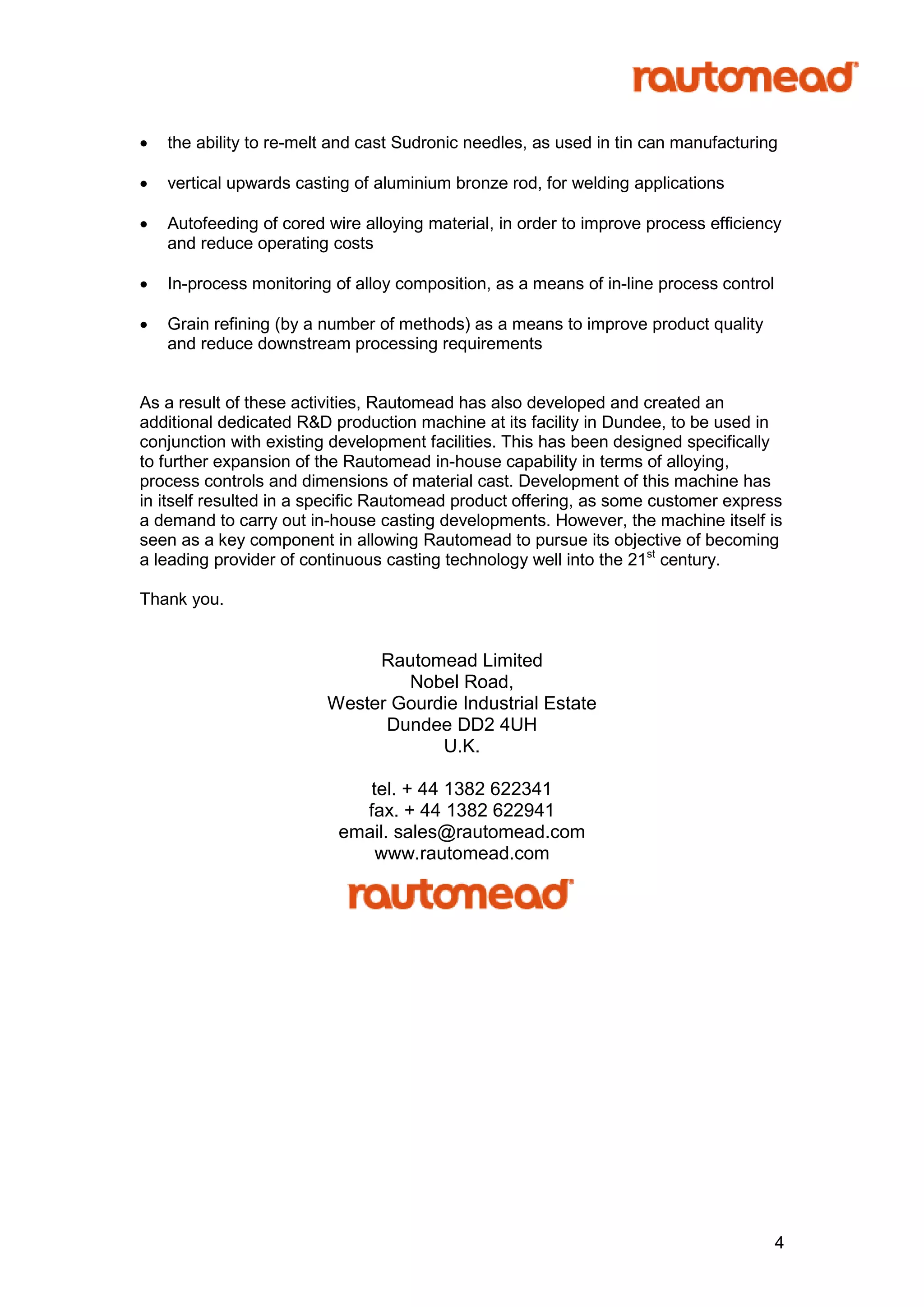 RAUTOMEAD TECHNOLOGY FOR UPWARDS CONTINUOUS CASTING OF COPPER ALLOYS | PDF