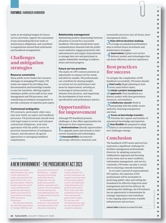 IWFM PFI Handback Handbook setting out issues to consider | PDF