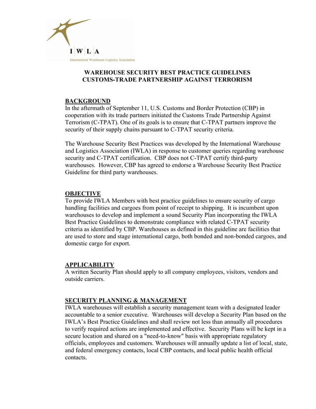 Warehouse security best practices ctpat.pdf | Logistics and Transportation Industry | Industries