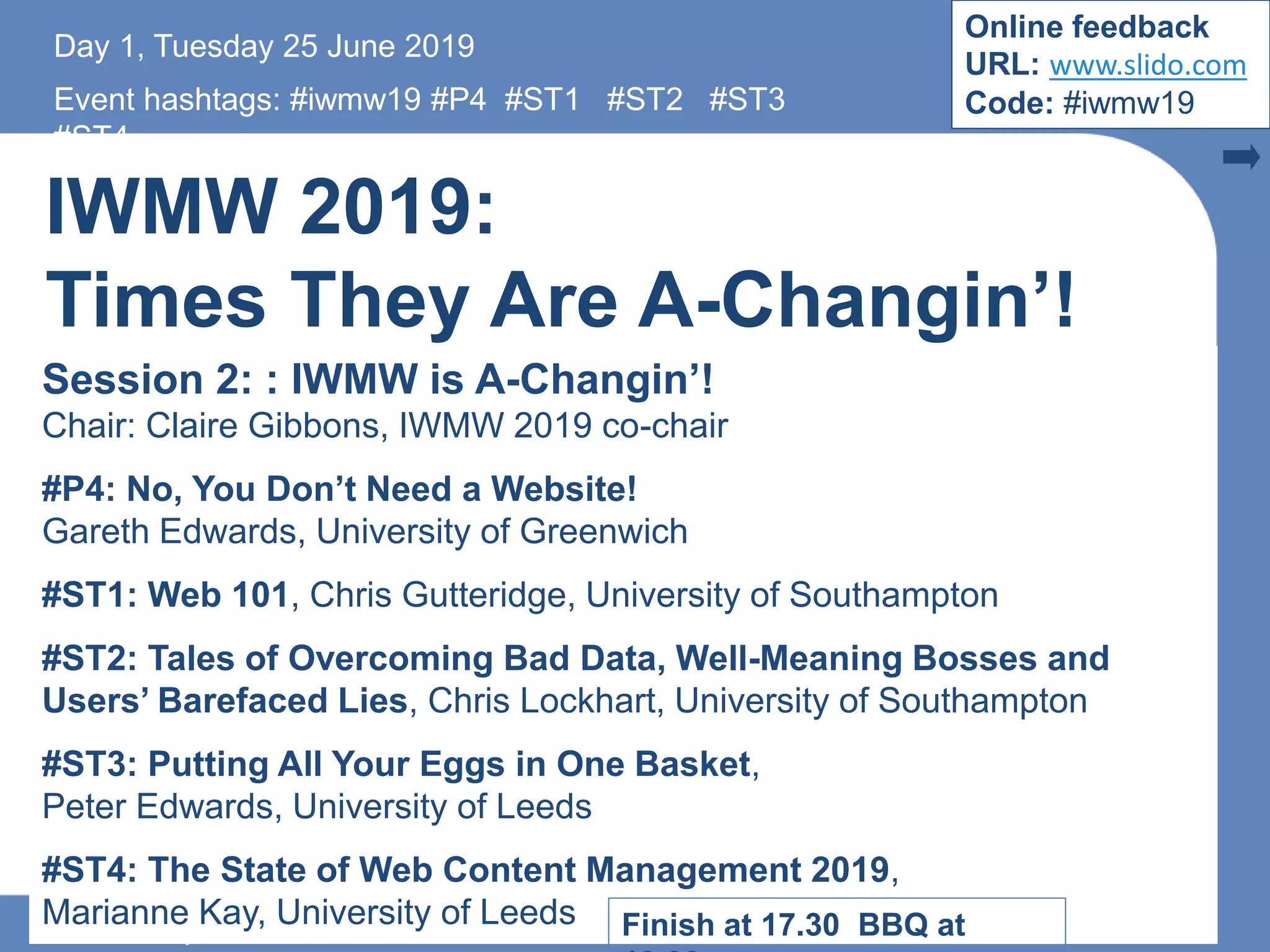 IWMW 2019 session titles | PPT