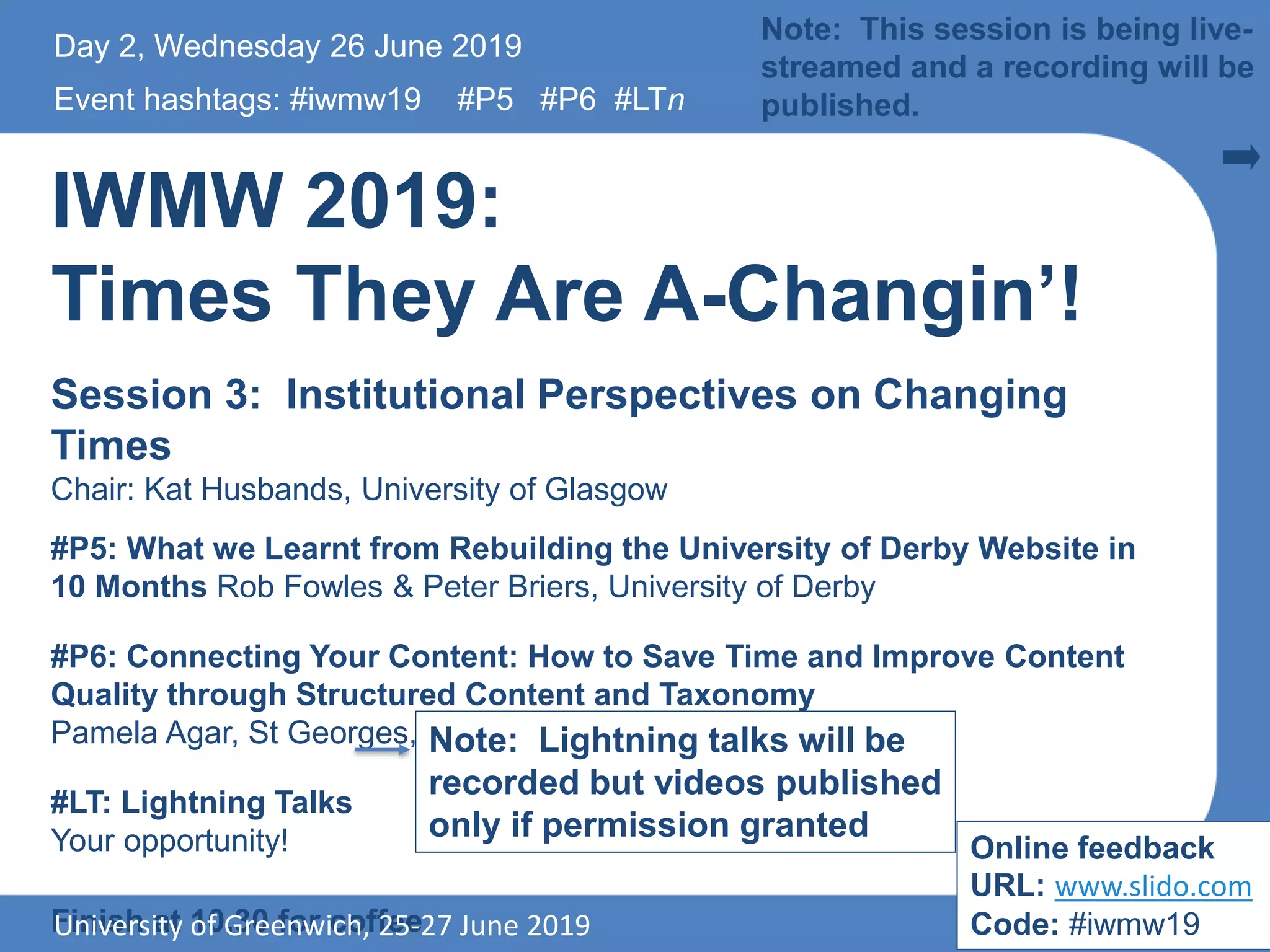 IWMW 2019 session titles | PPT