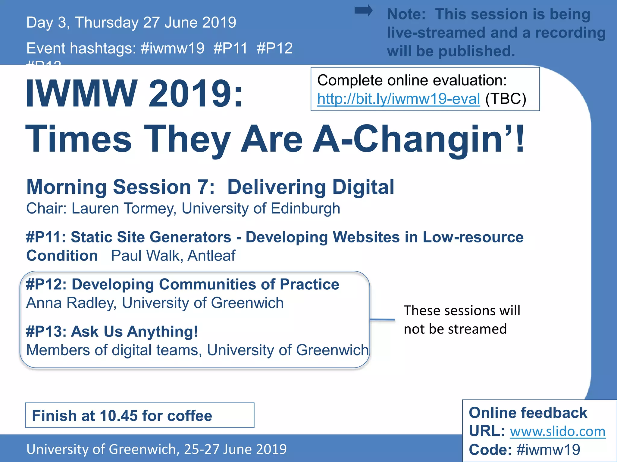 IWMW 2019 session titles | PPT
