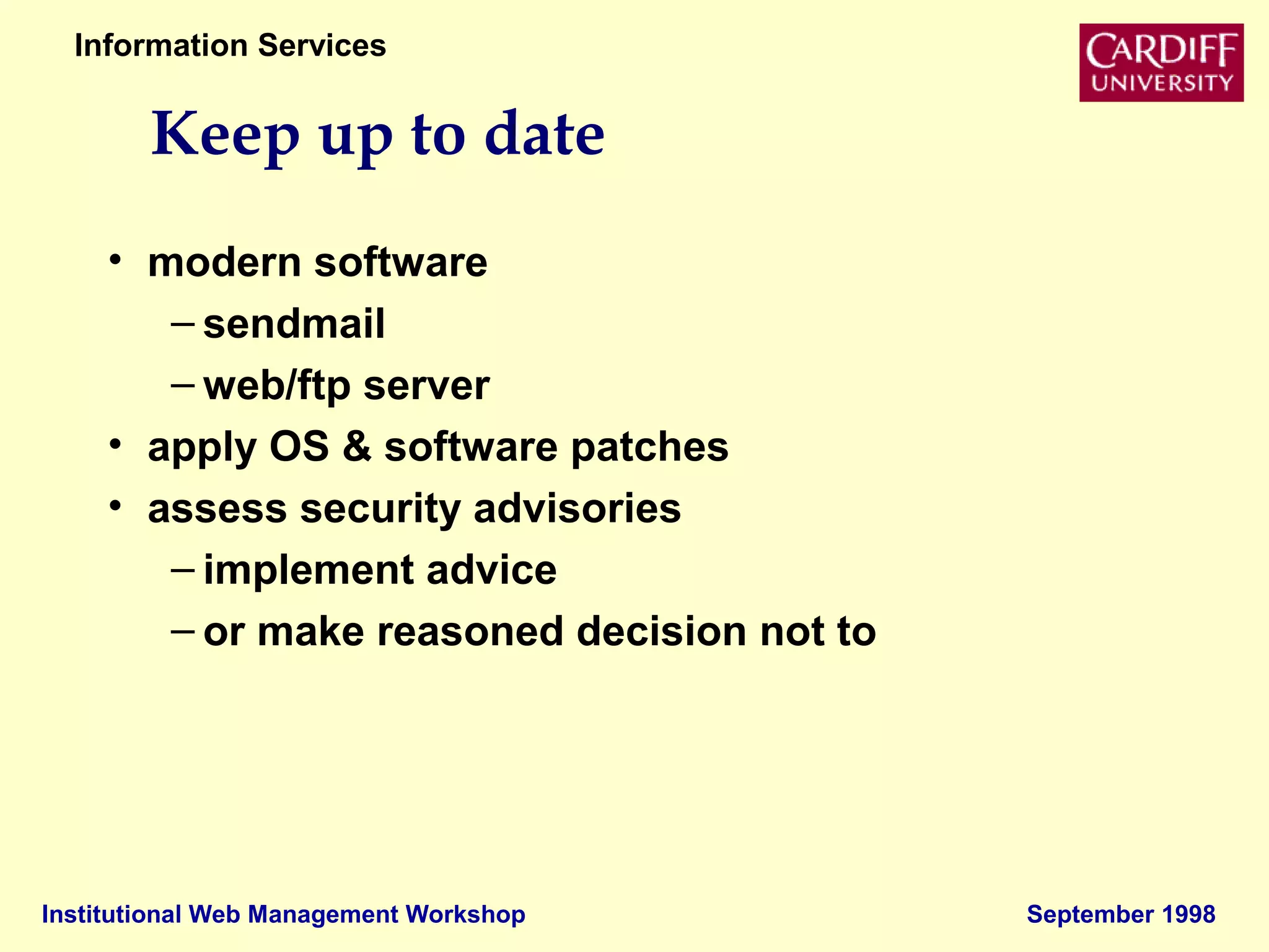 Iwmw 1998 Server Management (5) Security Implication - Unix | PPT