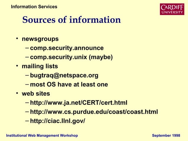 Iwmw 1998 Server Management (5) Security Implication - Unix | PPT