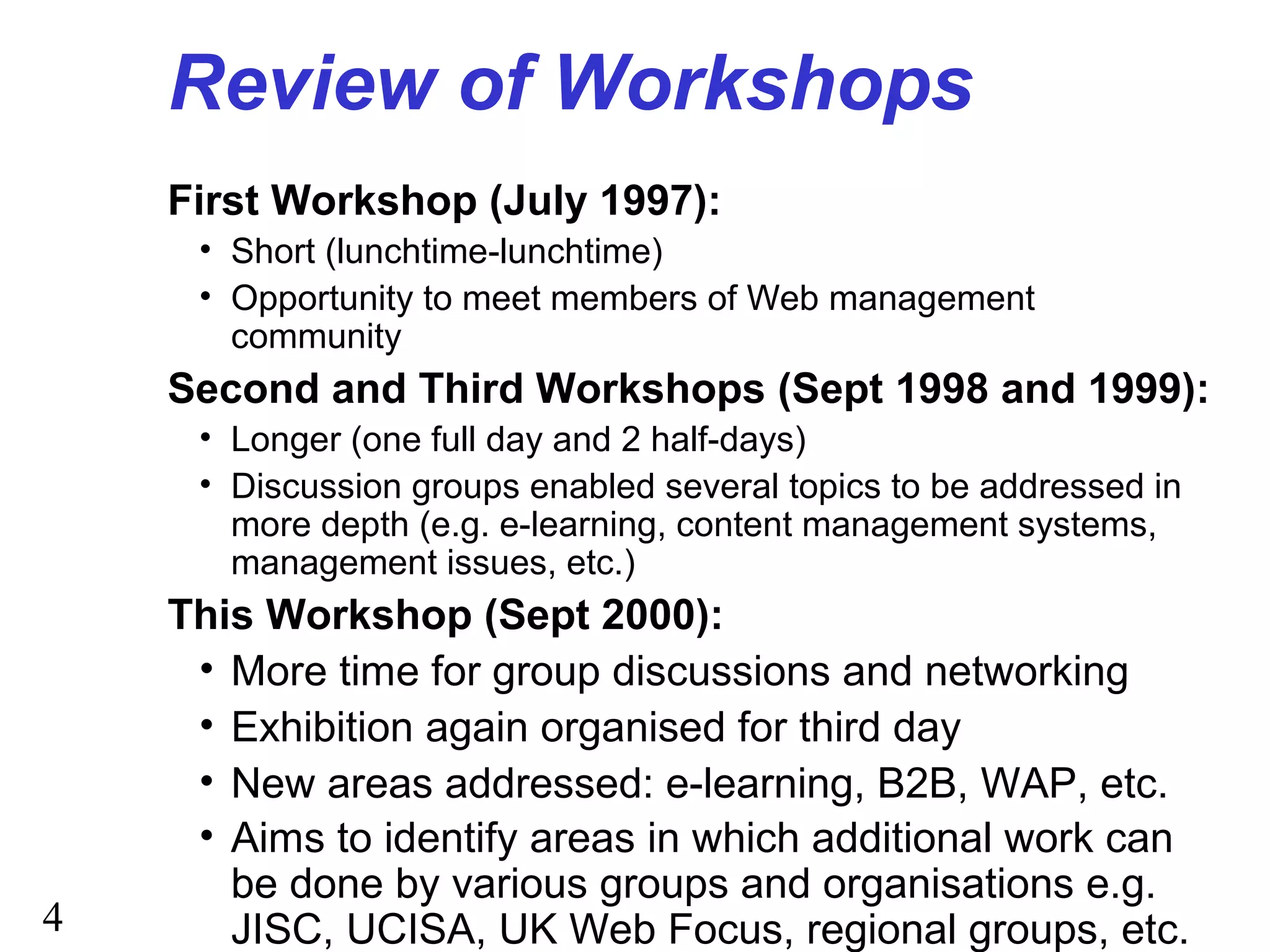 IWMW 2000: Introduction | PPT