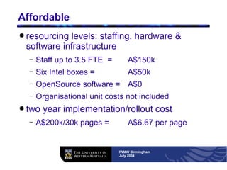 IWMW 2004: Measuring the Impact of a CMS Implementation (A7) | PPT