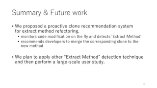 Proactive Clone Recommendation System for Extract Method Refactoring | PPT