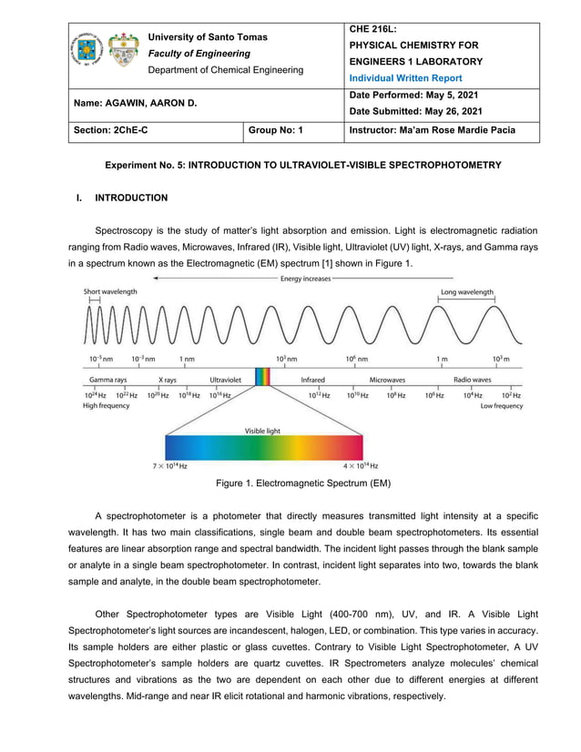 Experiment 5: Introduction to Ultraviolet-Visible Spectrophotometry | PDF | Chemistry | Science