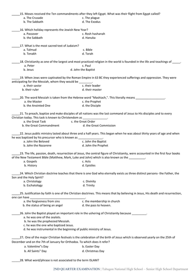 IWRBS1st quarter EXAM.docx.............. | DOCX | Christianity | Religion & Spirituality