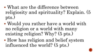 Introduction to World Religion and Belief System QUIZ | PPTX