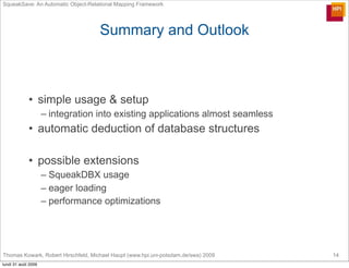 SqueakSave An Automatic Object-Relational Mapping Framework | PPT