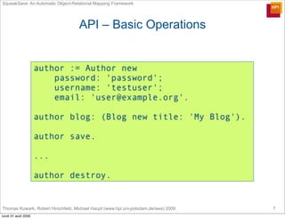 SqueakSave An Automatic Object-Relational Mapping Framework | PPT