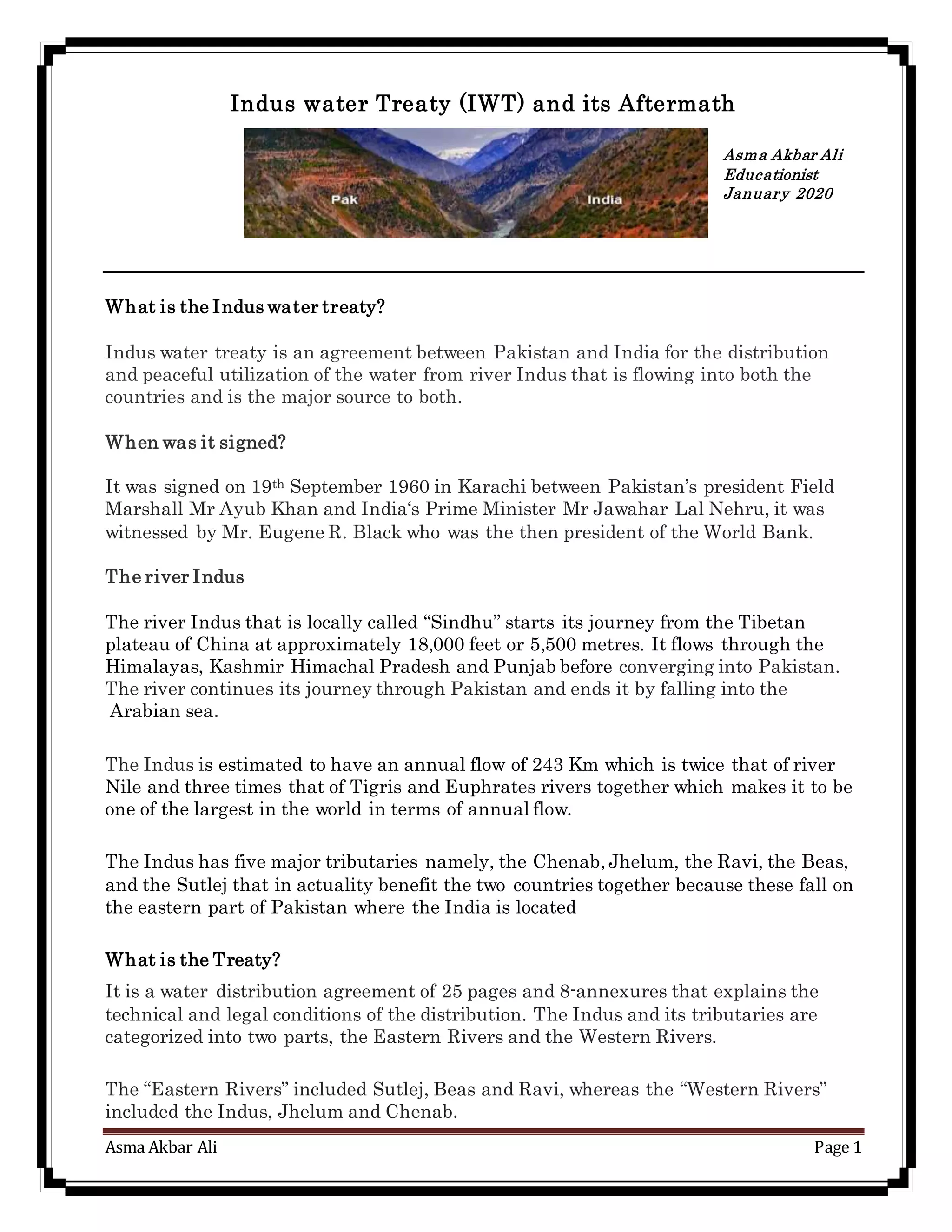 Indus Water Treaty and its aftermath | PDF