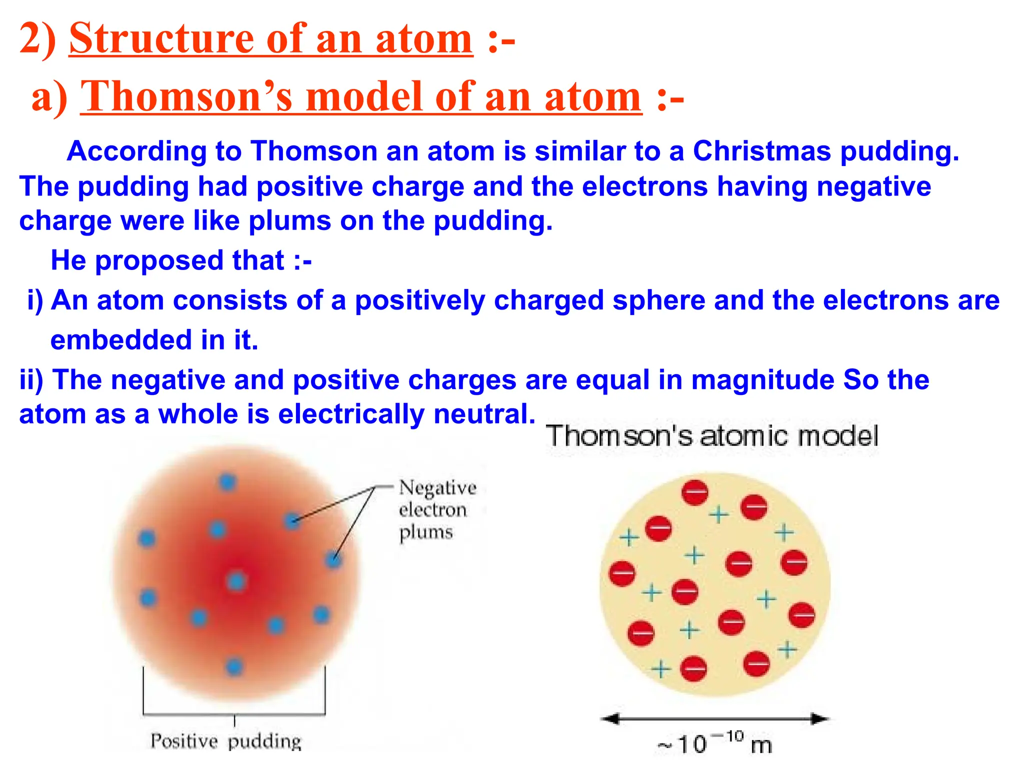 Structure of the atom. Atoms have three types of sub atomic particles b) Discovery of sub atomic ...