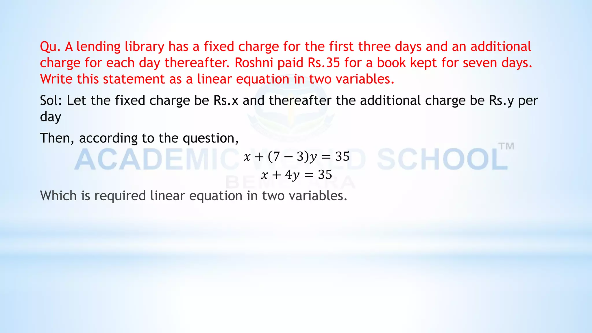 Class IX Linear Equations in Two Variables | PPTX