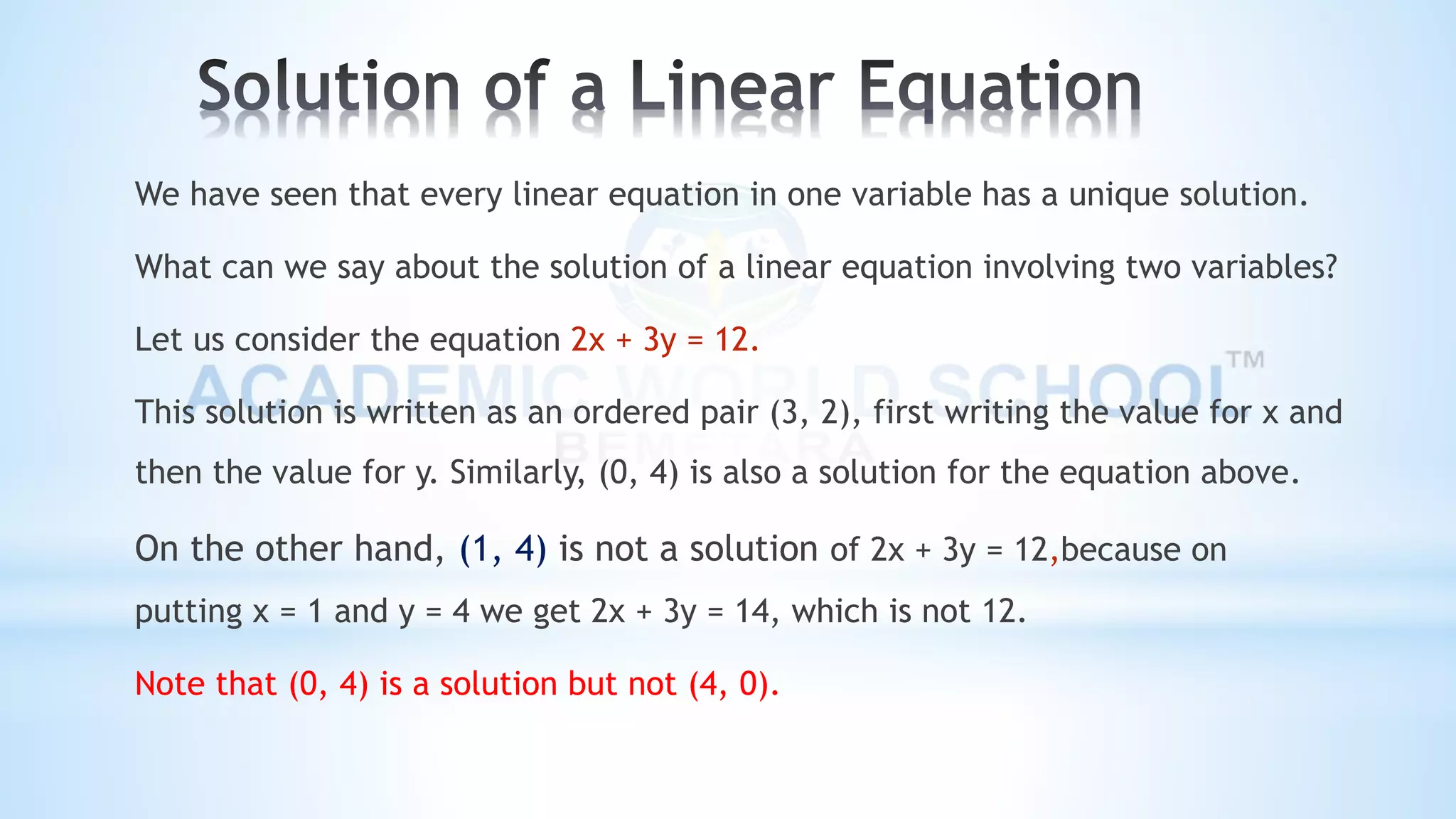 Class IX Linear Equations in Two Variables | PPTX