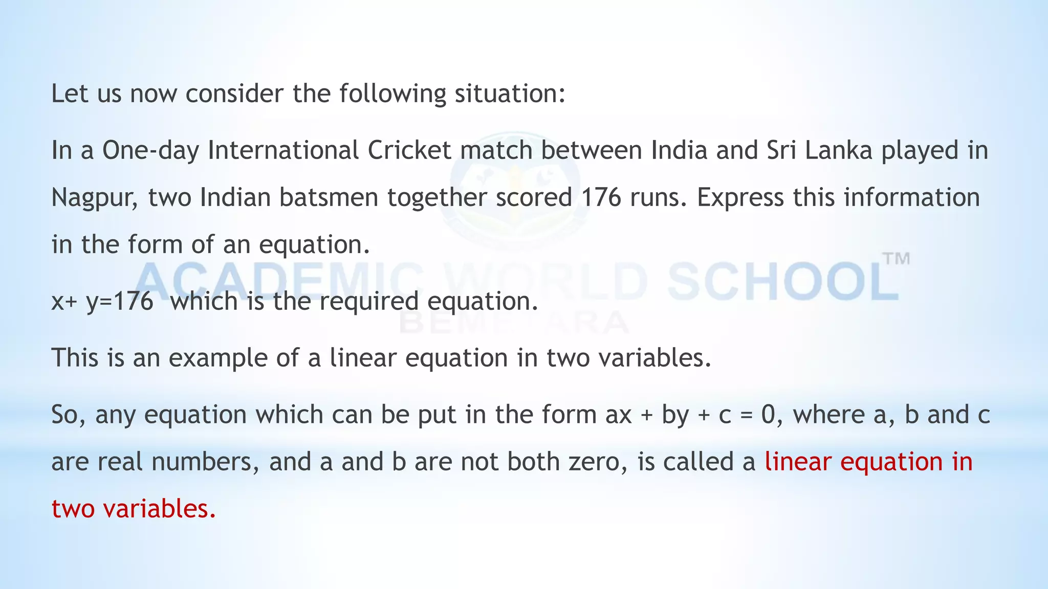 Class IX Linear Equations in Two Variables | PPTX