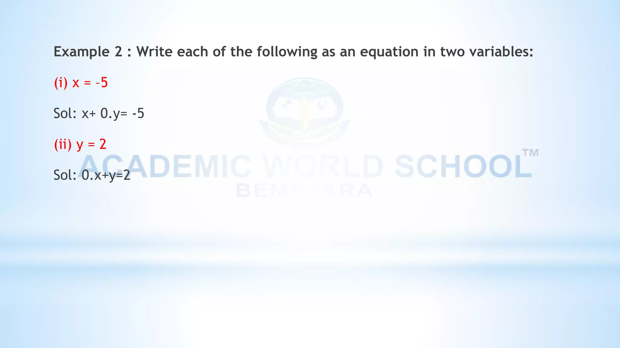 Class IX Linear Equations in Two Variables | PPTX