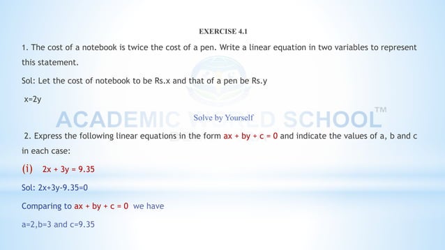 Class IX Linear Equations in Two Variables | PPTX