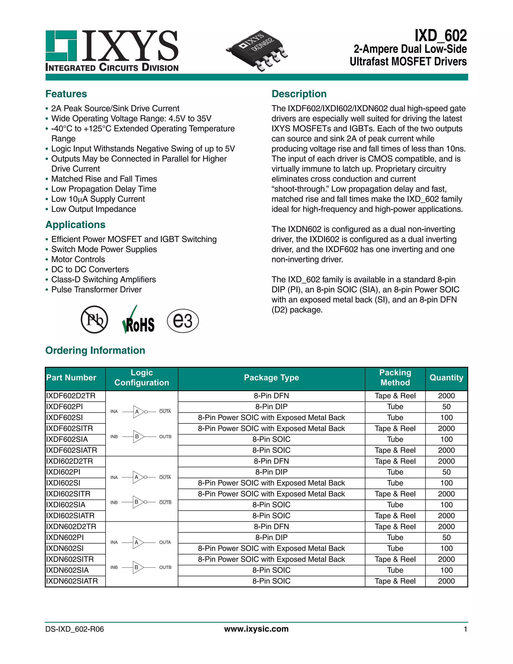 Original IC Mosfet Driver IXDN602SIATR IXDN602SIA 602 SOP-8 New IXYS Corporation | PDF ...