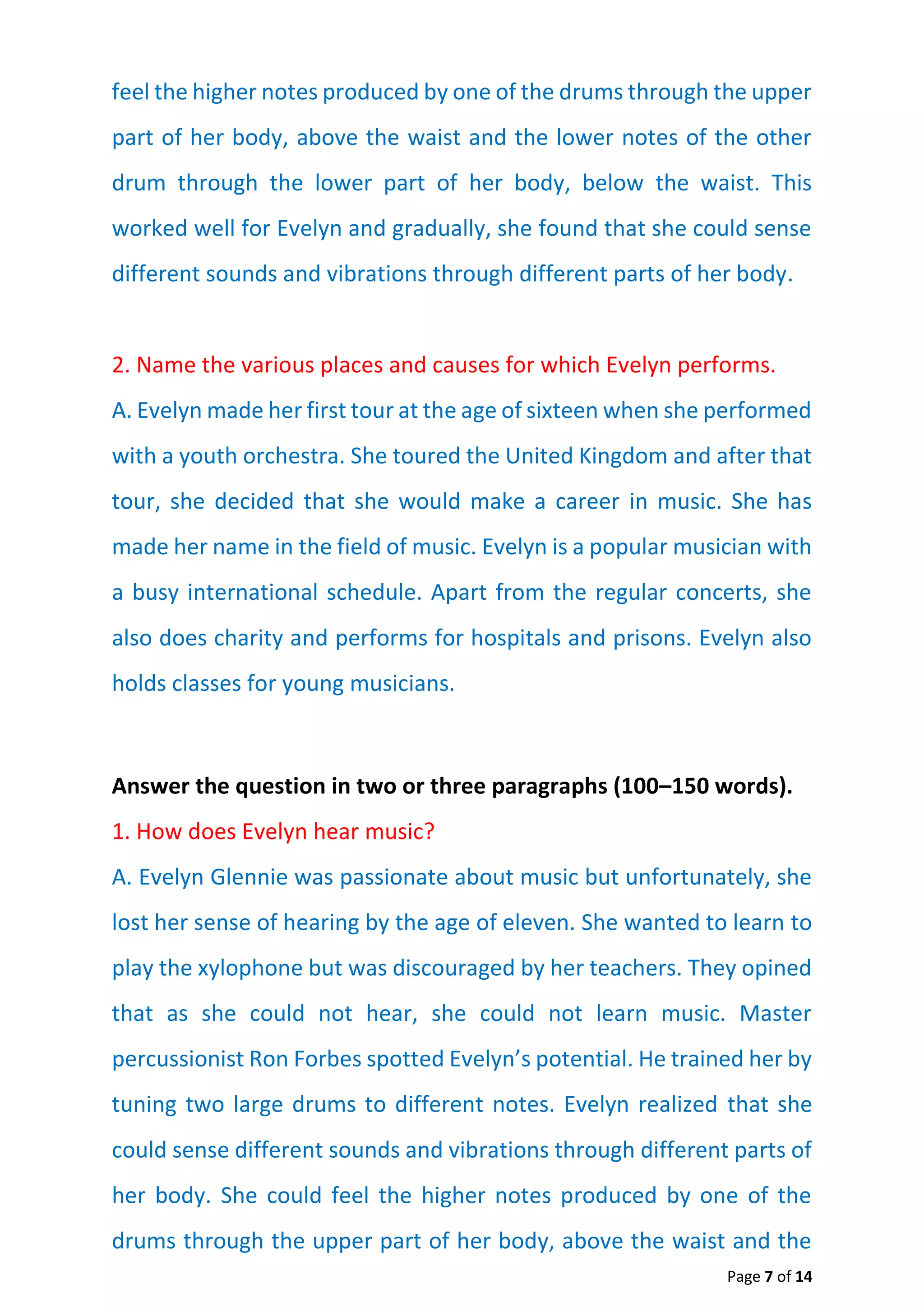The Sound of Music Part 1 - Evelyn Glennie - Grade 9 English | PDF