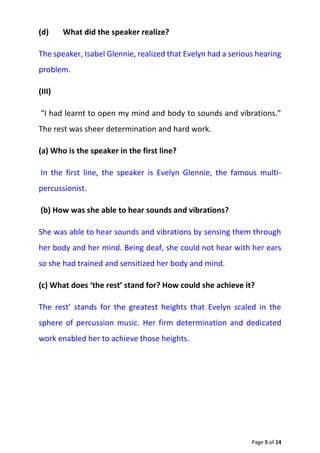 The Sound of Music Part 1 - Evelyn Glennie - Grade 9 English | PDF