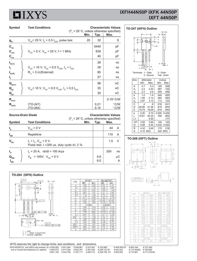 Original PolarHV HiPerFET Power MOSFET IXFH44N50P 44N50 TO-3P 44A 500V ...