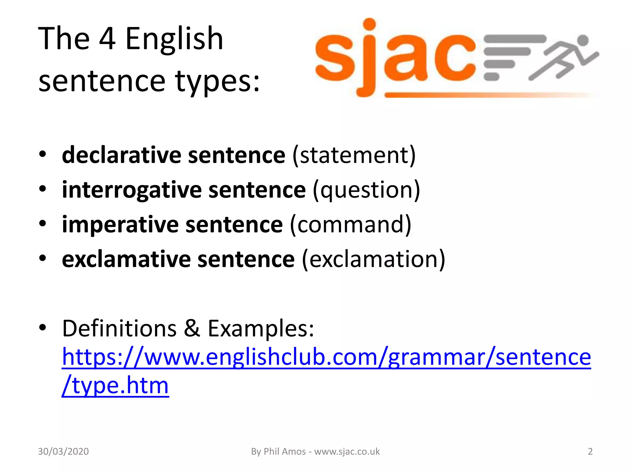 English Year 5: 4 Types of English sentences. | PPTX