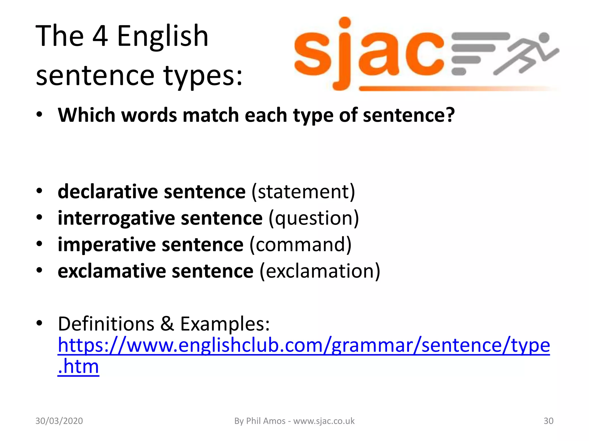 English Year 5: 4 Types of English sentences. | PPTX