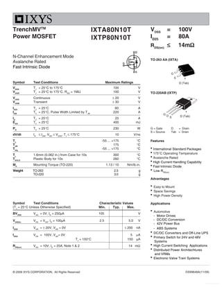 Original N-Channel Mosfet IXTP80N10 IXTP80N10T 80N10 80A 100V TO-220 New IXYS | PDF