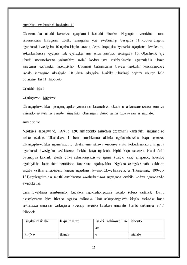 Izinguquko zemisindo uma silwangisa, singwaqazisa nalapho sinkankazisa | DOCX