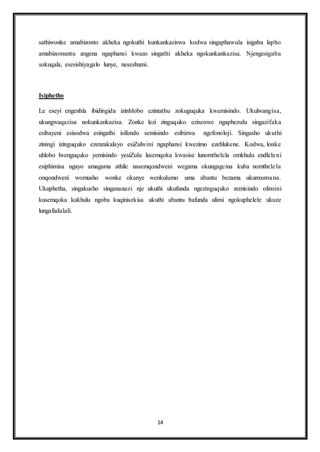 Izinguquko zemisindo uma silwangisa, singwaqazisa nalapho sinkankazisa | DOCX