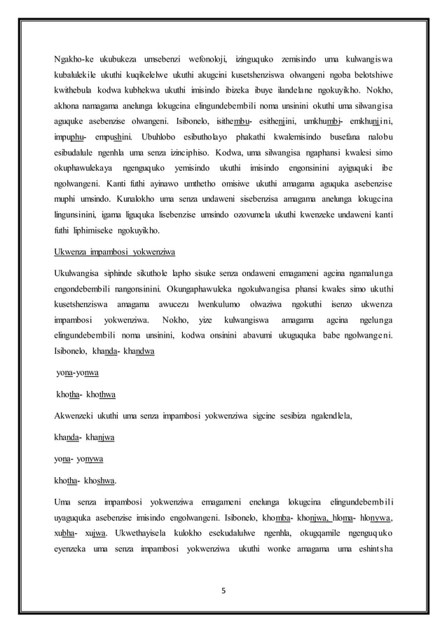 Izinguquko zemisindo uma silwangisa, singwaqazisa nalapho sinkankazisa | DOCX