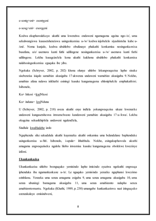 Izinguquko zemisindo uma silwangisa, singwaqazisa nalapho sinkankazisa | DOCX