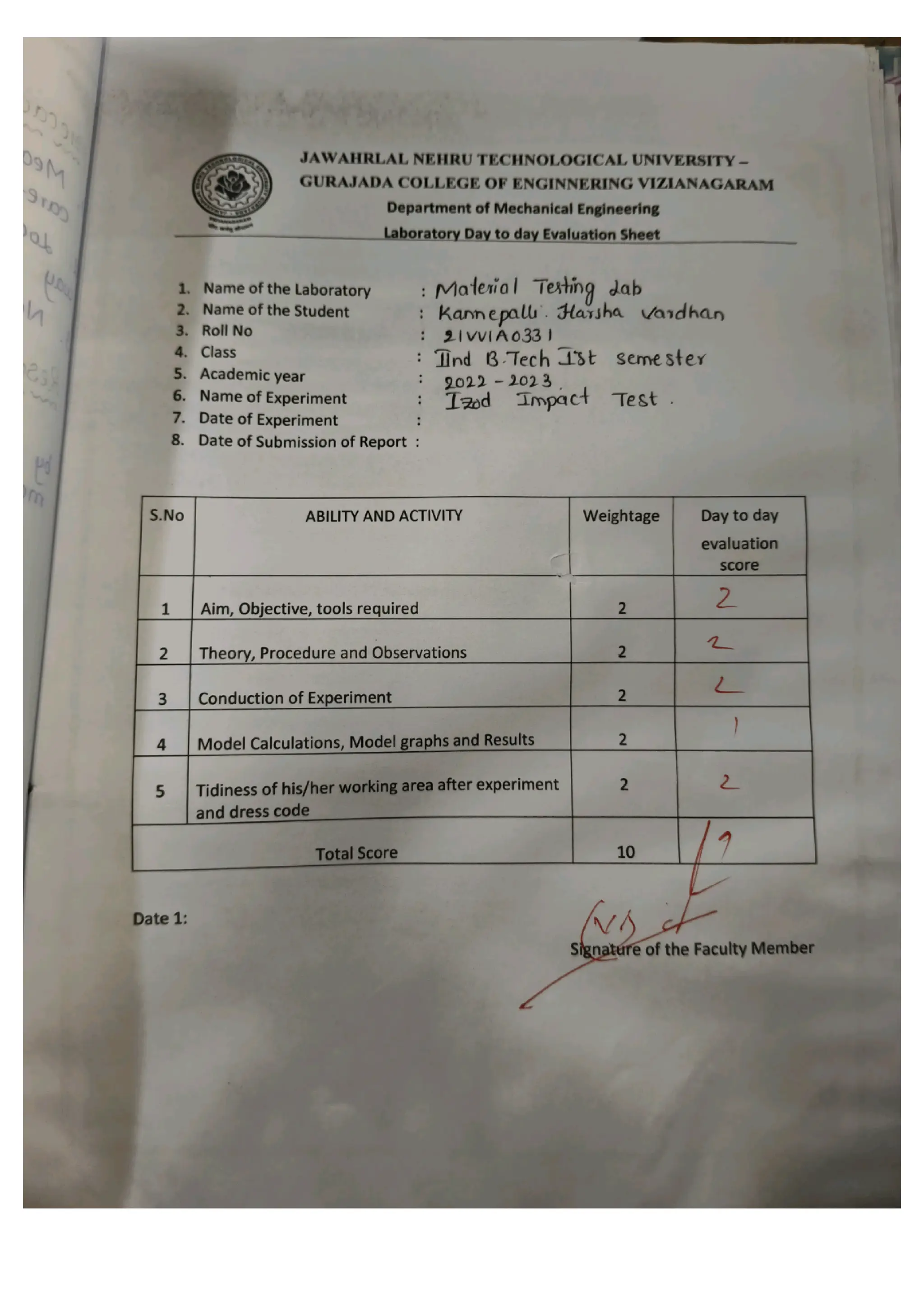 Izod impact test mechanics of solids lab | PDF