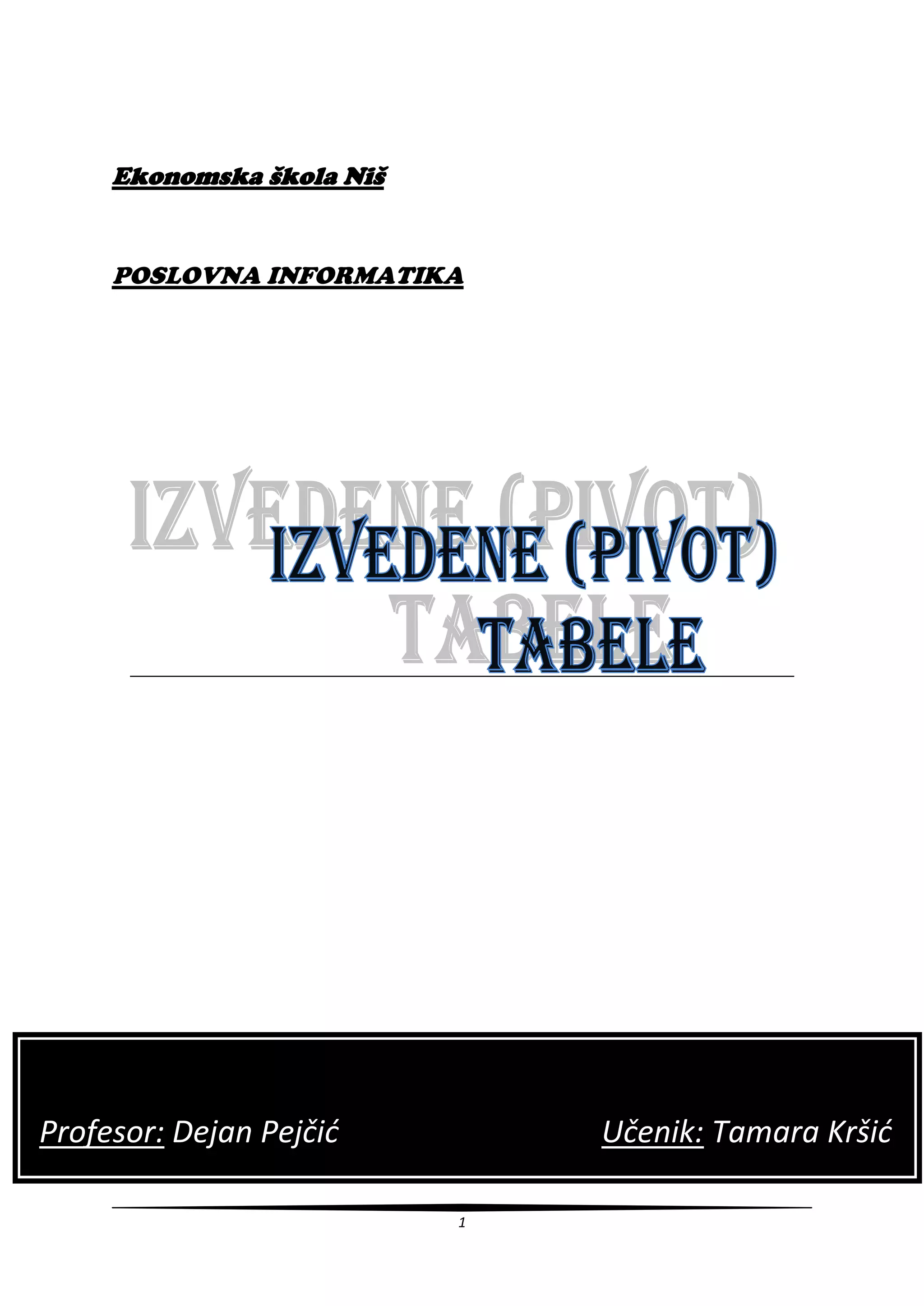 Izvedene tabele Tamara Krsic | PDF
