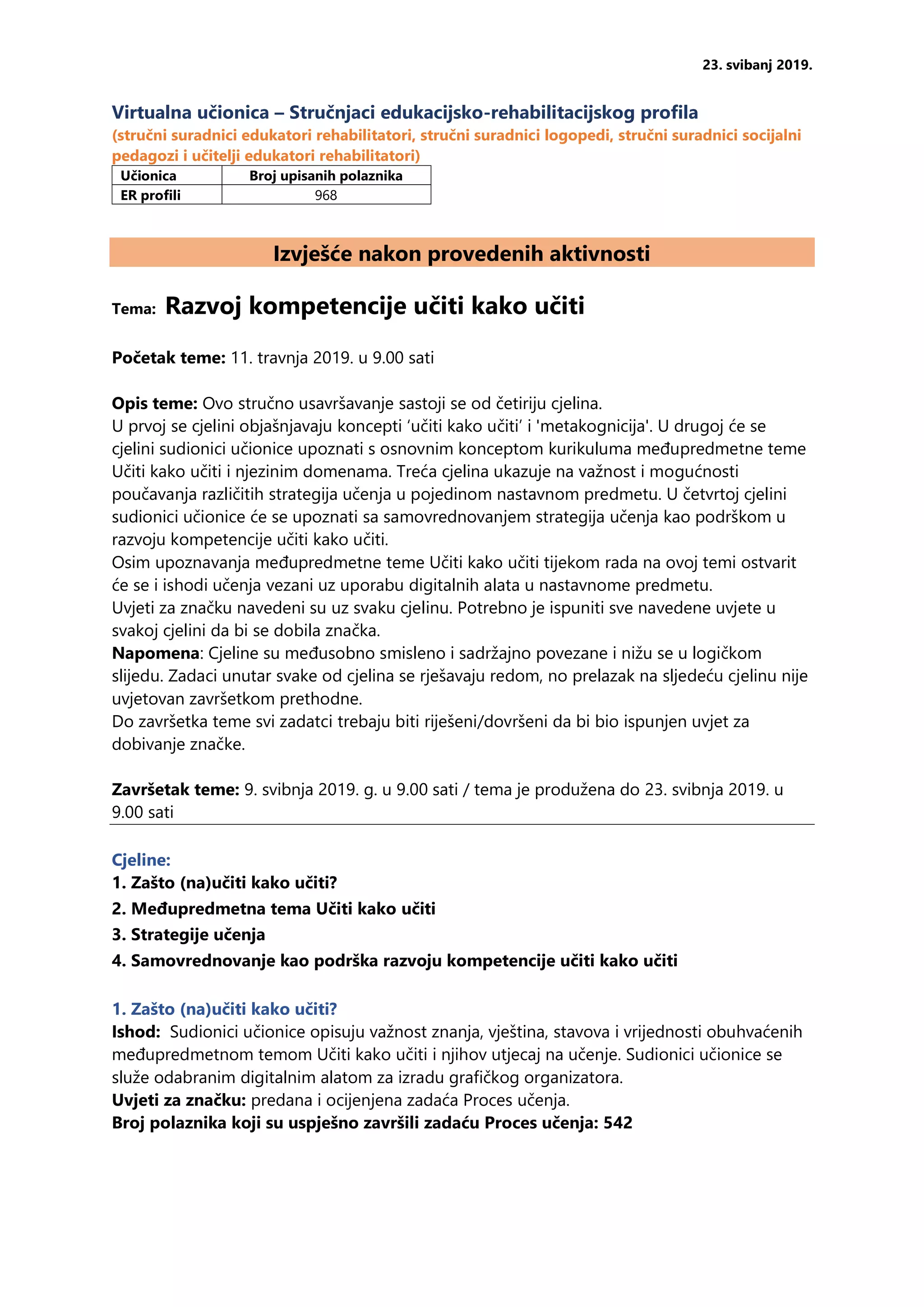 Izvjesce o temi uciti kako uciti | PDF