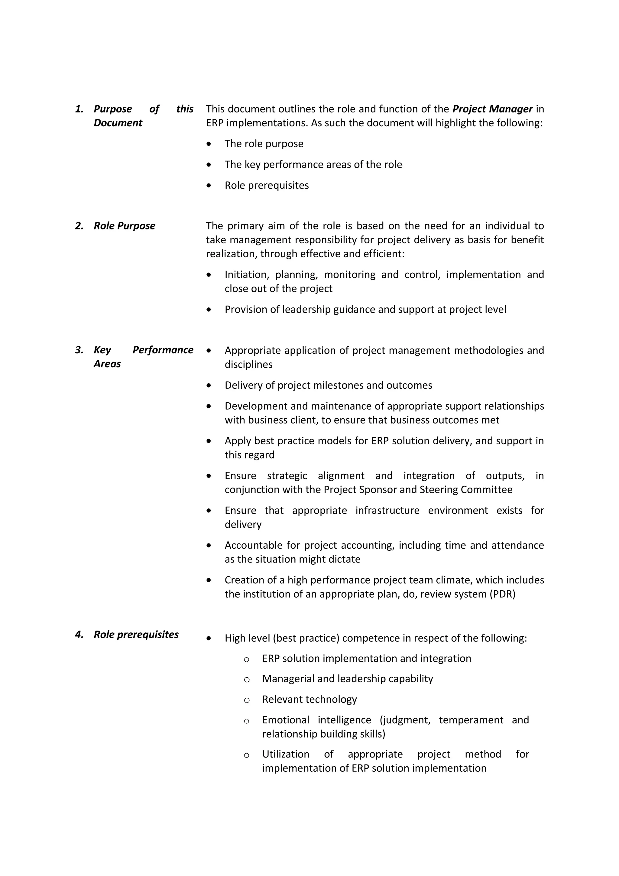 Role Profile for Project Manager | DOC