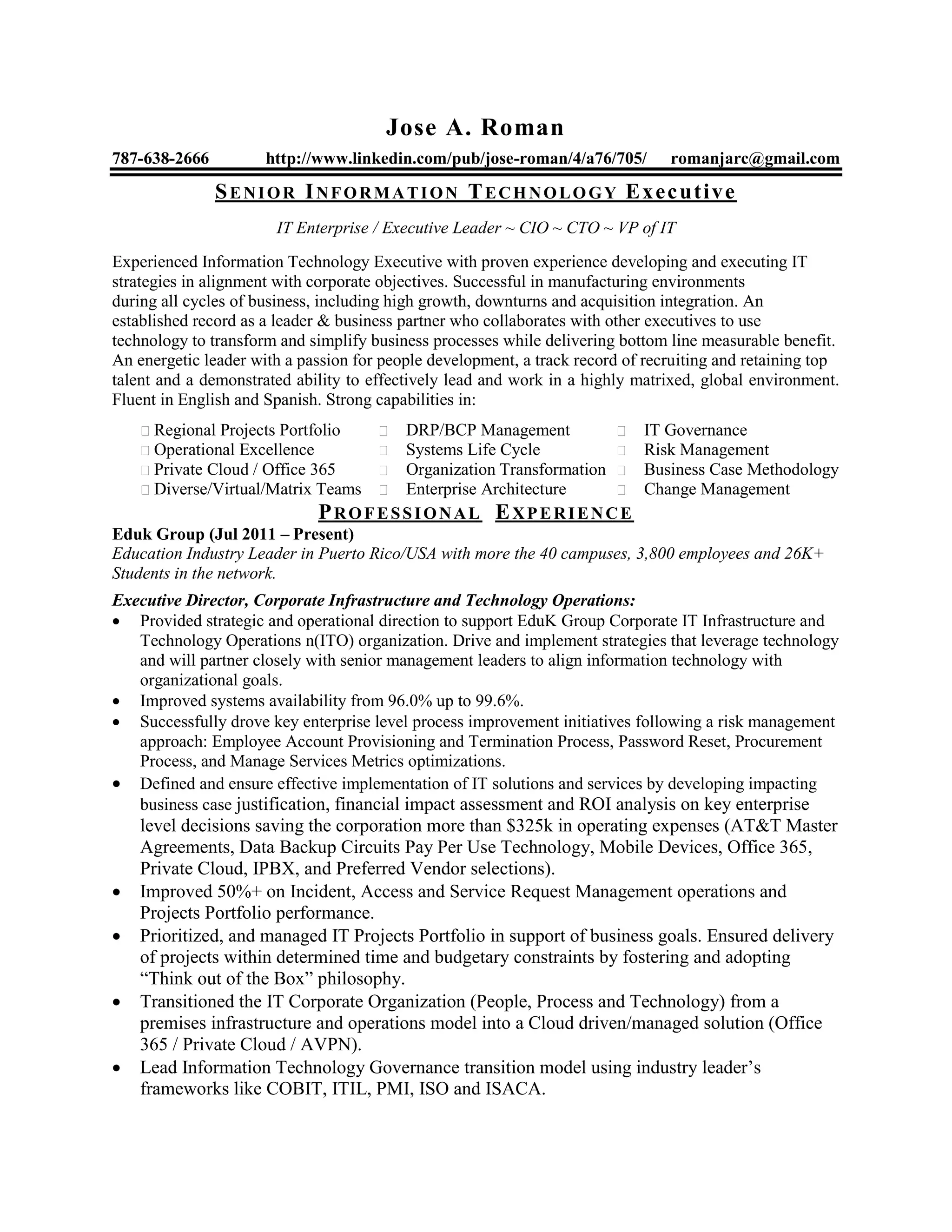 J. roman resume_v070113 | PDF | IT and Internet Support | Internet